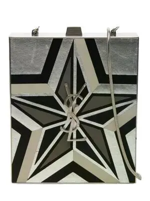Saint Laurent 2017 Metal And Leather Tuxedo Box Star Clutch On Chain Crossbody Bag - Silver