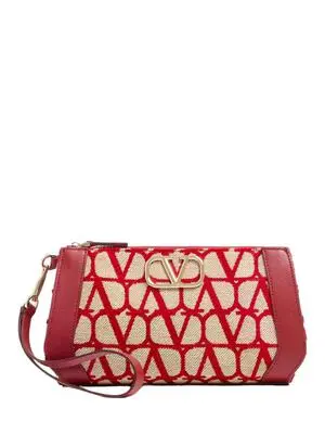Valentino Garavani Vlogo Signature Clutch Bag In Toile Iconographe - Red