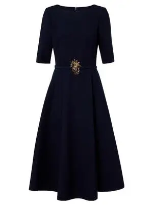 Oscar De La Renta Belted Wool-blend Midi Dress - Blue