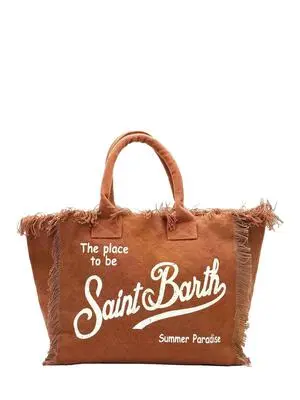 MC2 SAINT BARTH MC2 Saint Barth Logo Print Canvas Tote Bag Brown
