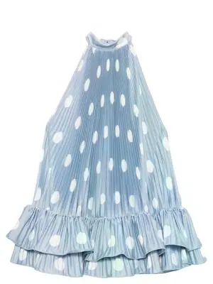 L'IDEE Soleil Polka-dot Pleated Mini Dress - Blue