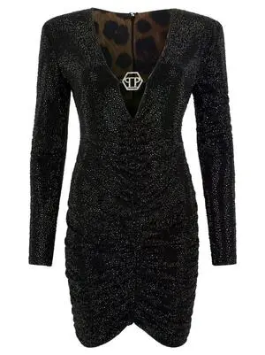 Philipp Plein Crystal-embellished Ruched Mini Dress - Black