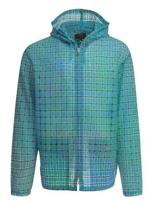 BEAMS Check-print Hooded Coat - Blue