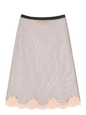 Valentino Garavani Sheer Lace-trimmed Midi Skirt - Grey