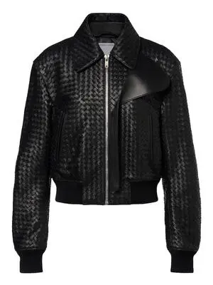 Bottega Veneta Intrecciato Leather Bomber Jacket - Black