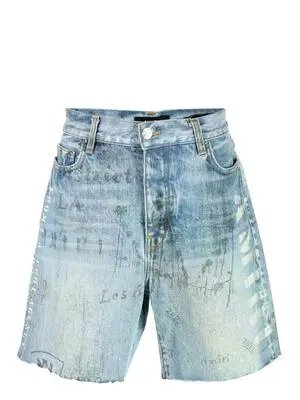 Amiri All-over Logo Print Denim Shorts - Blue