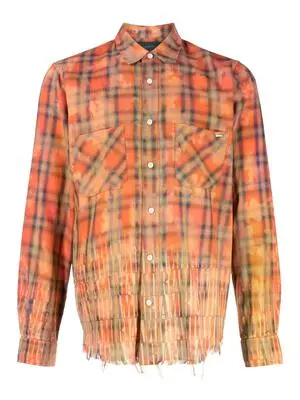 Amiri Logo-print Bleached Flannel Shirt - Orange