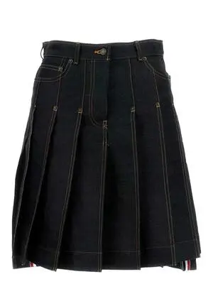 Thom Browne Pleated Asymmetric-hem Mini Skirt - Blue