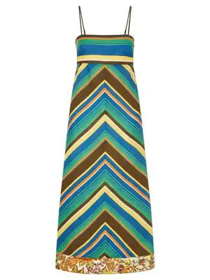 ALEMAIS Charlie" Striped Floral-print Linen Midi Dress - Multi