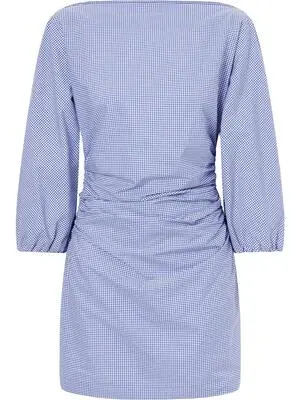Bernadette Ezra Gathered Checked Cotton Mini Dress - Blue