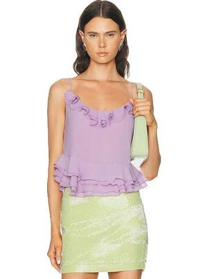 Ronny Kobo Ruffle Detail Chiffon Top - Hydrangea