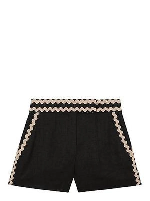REISS Mila Wave-trim Linen Shorts - Black