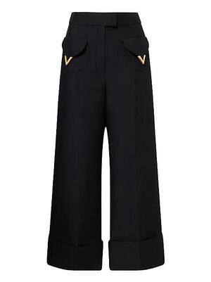 Valentino Garavani Wool-blend Wide-leg Trousers - Nero