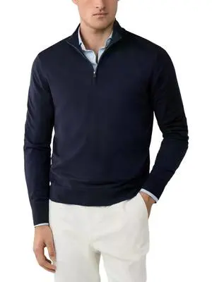 HACKETT LONDON Half-zip Elbow-patch Sweater - Blue