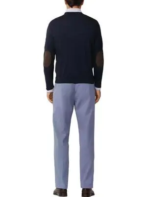 HACKETT LONDON Crew Neck Sweater With Suede Elbow Patches - Blue