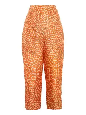 Stella McCartney Floral Print Silk High Waisted Trousers - Orange