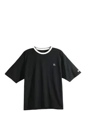 Y’s Embroidered Logo T-shirt With Striped Trim - Black