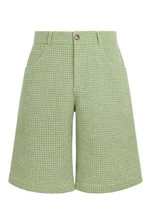Séfr Houndstooth Nasedo Shorts - Green