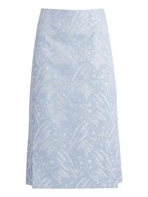 Tory Burch Metallic Floral Jacquard Midi Skirt - Blue