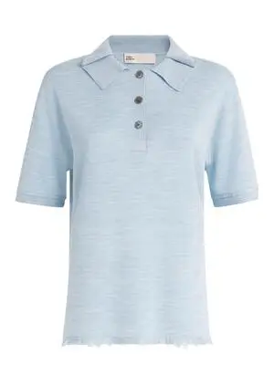 Tory Burch Silk-blend Distressed Polo Shirt - Blue