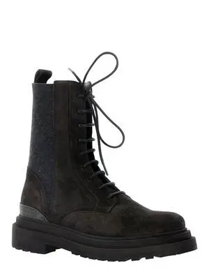 Brunello Cucinelli Lace-up Monili-embellished Boots - Brown