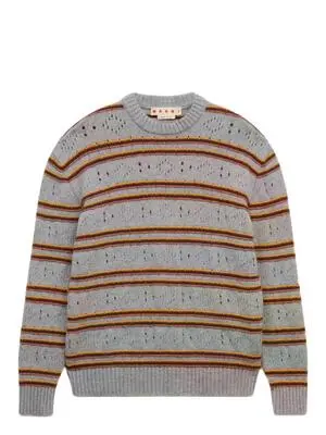 Marni Distressed Striped-knit Sweater - Grey