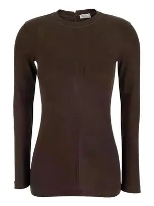 Brunello Cucinelli Monili-trim Long-sleeve T-shirt - Brown