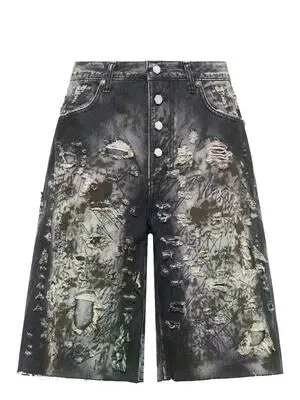 THUG CLUB Distressed Hard-washed Denim Shorts - Black