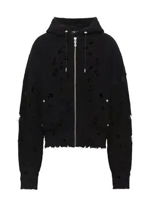 THUG CLUB Distressed Knit Hoodie - Black