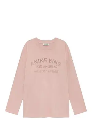 ANINE BING Long-sleeve Cotton T-shirt With Stencil-effect Logo - Pink