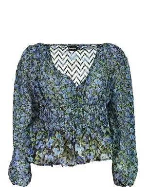 Desigual Floral Print Smocked Waist Blouse - Blue