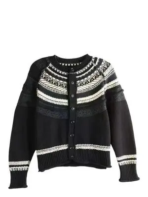 Y’s Fair Isle Raglan-sleeve Cardigan - Black