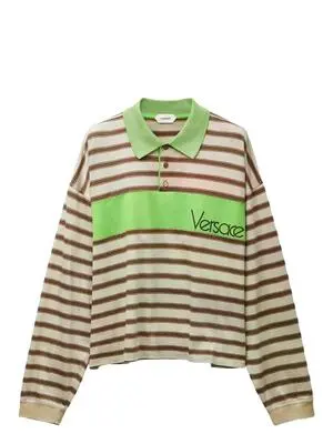 Versace Embroidered-logo Striped-intarsia Cotton Polo Shirt - Neutrals