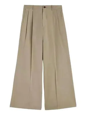 JIL SANDER Pleated Wide-leg Cotton Trousers - Neutrals