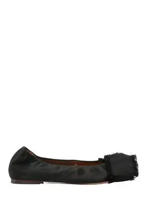 LANVIN Calf Leather Bow Ballet Flats - Black