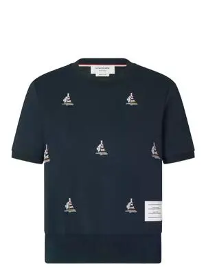 Thom Browne Thom Browne Embroidered Milano Rib T-Shirt Blue