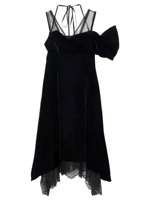 TANAKA DAISUKE Velvet And Lace Midi Dress - Black