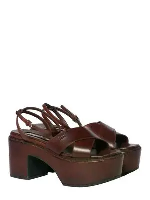 Miu Miu Leather Platform Sandals - Brown