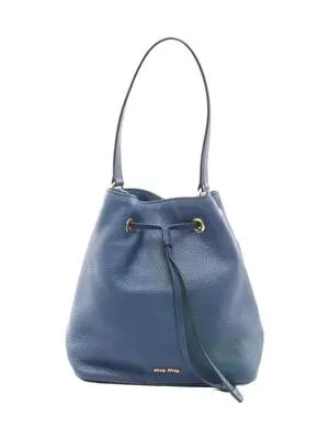 Miu Miu Leather Drawstring Bucket Bag - Blue