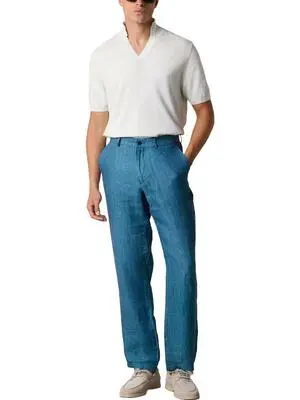 Brooks Brothers Herringbone Weave Linen Trousers - Blue