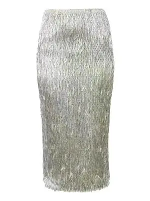AKNVAS Sequin Embellished Fringed Midi Skirt - Silver