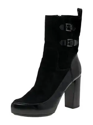 TOD'S Buckled Leather And Suede Boots - Black