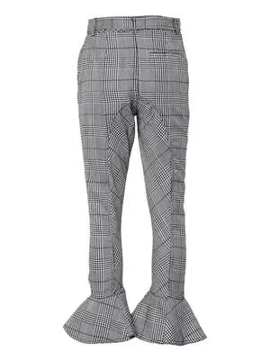 SELF-PORTRAIT Checkered Ruffled-hem Trousers - Grey