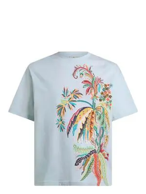 Etro Palm-tree-embroidery T-shirt - Blue