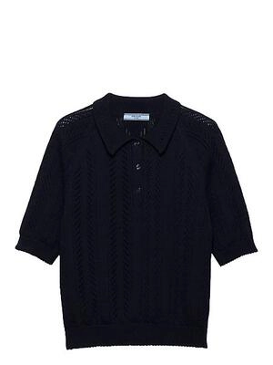 Prada Short-sleeve Openwork-knit Cotton Polo Shirt - Blue