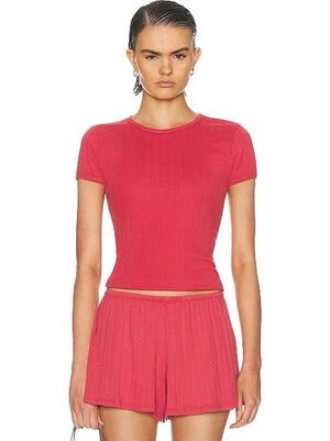 Donni. The Pointelle Baby Tee - Raspberry