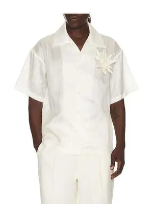 SANEA Sakorn Orchid Brooch Silk Shirt In . Also - Cream
