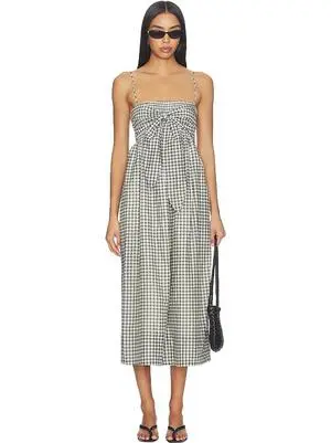 VINCE Vince Gingham Tie Smocked Cami Midi Dress