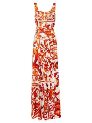 Dolce & Gabbana Majolica Organza Maxi Dress - Orange