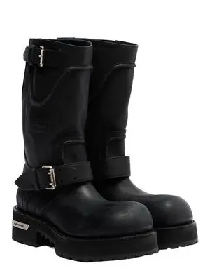 Balenciaga Calf Leather Combat Boots - Black